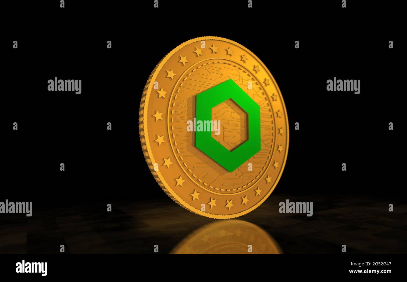 Chainlink link cryptocurrency symbol gold coin on green screen ...