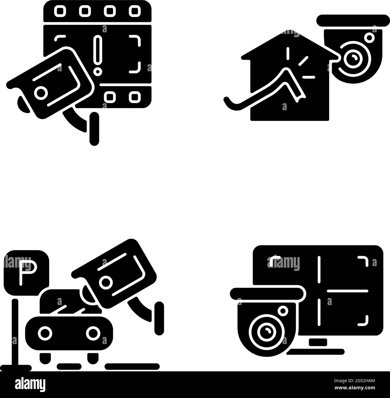Family and property protection black glyph icons set on white space ...