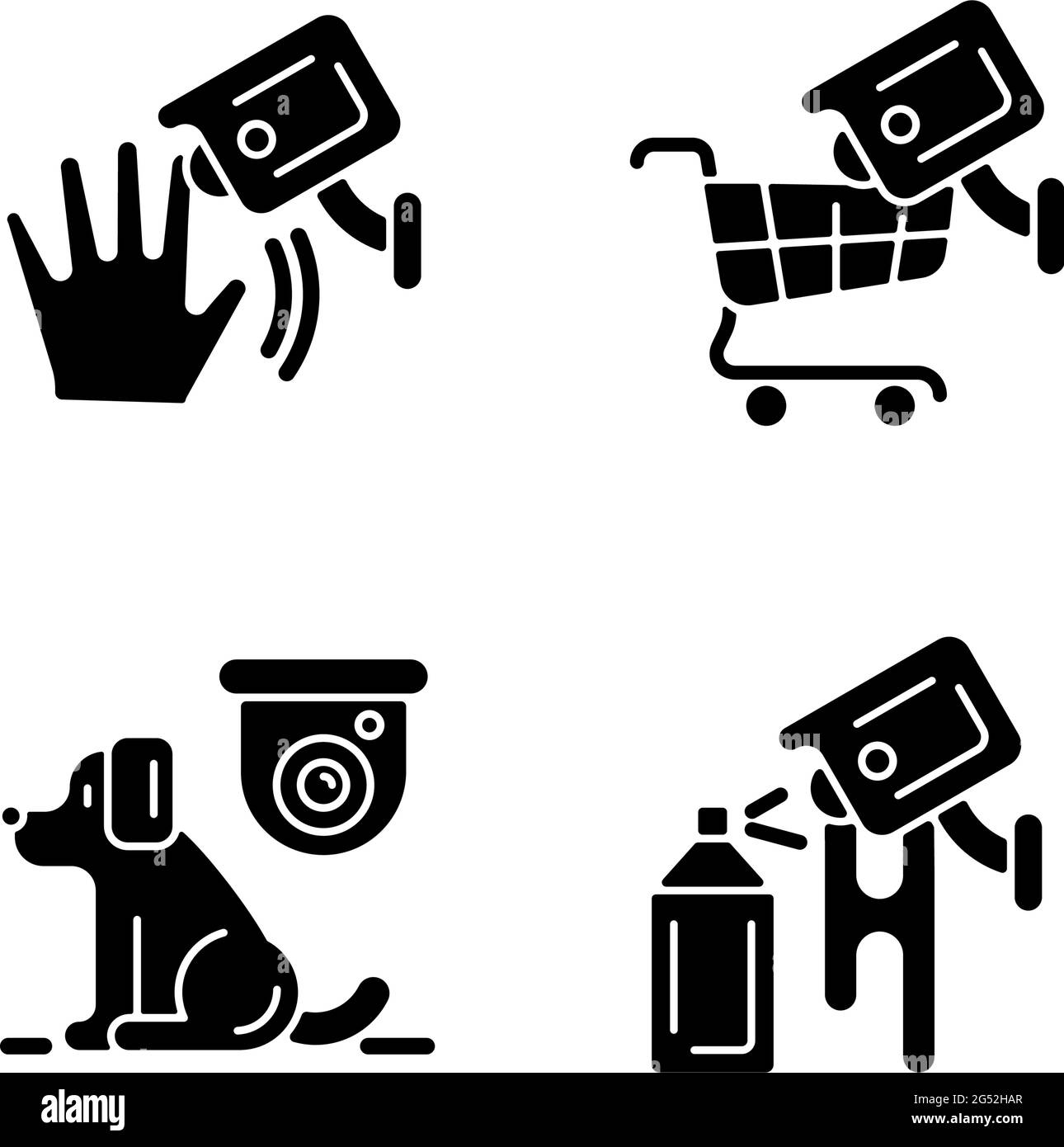 CCTV camera installation black glyph icons set on white space Stock ...