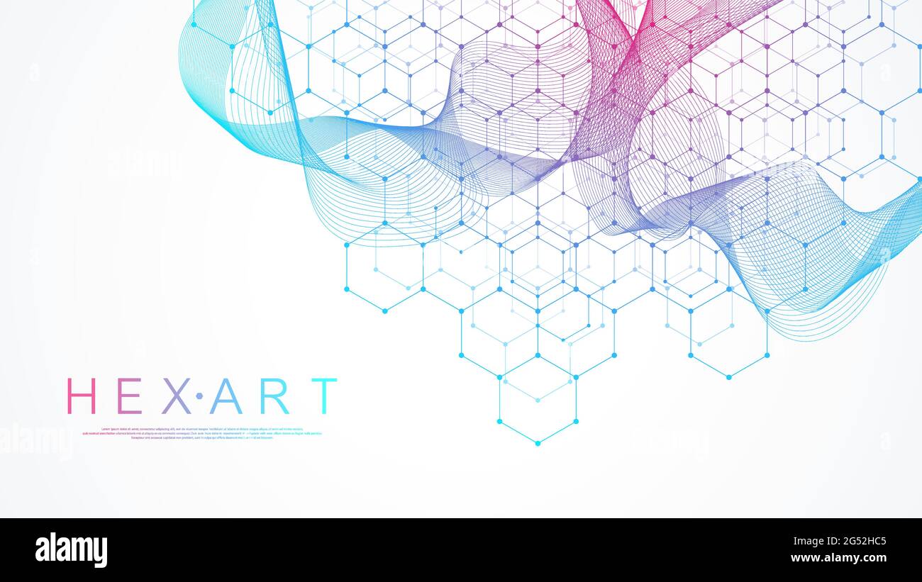 Technology abstract lines and dots connect background with hexagons. Hexagon grid. Hexagons ...