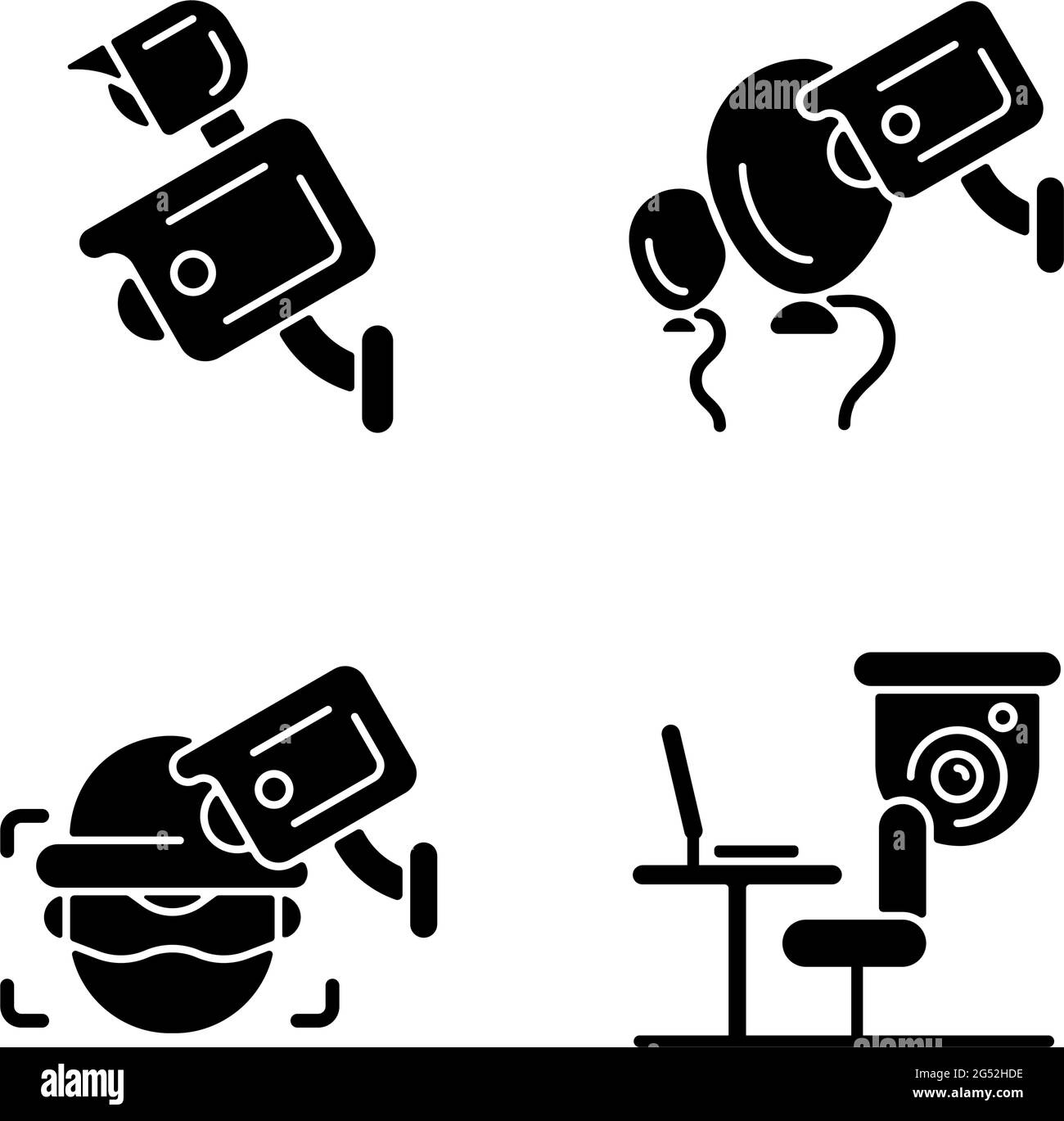 Surveillance management black glyph icons set on white space Stock ...