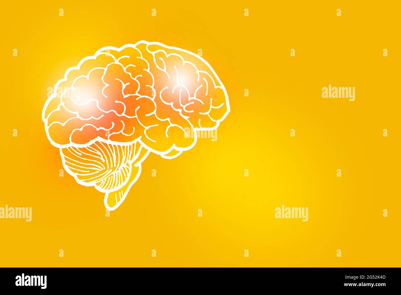 Handrawn illustration of human brain on yellow background. Medical ...