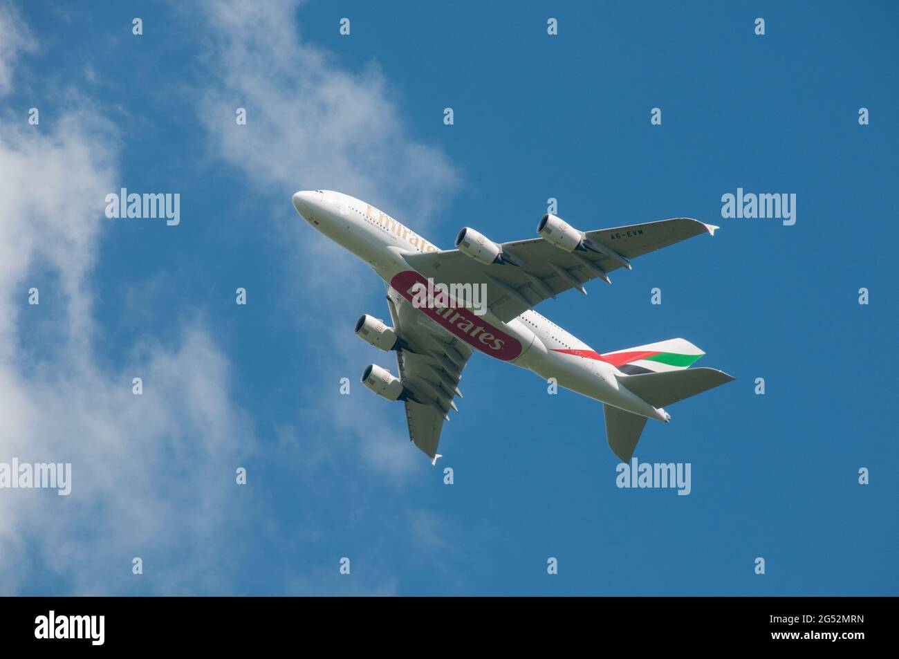Emirates Airbus A380-842 taking off from Manchester Airport. One of the ...