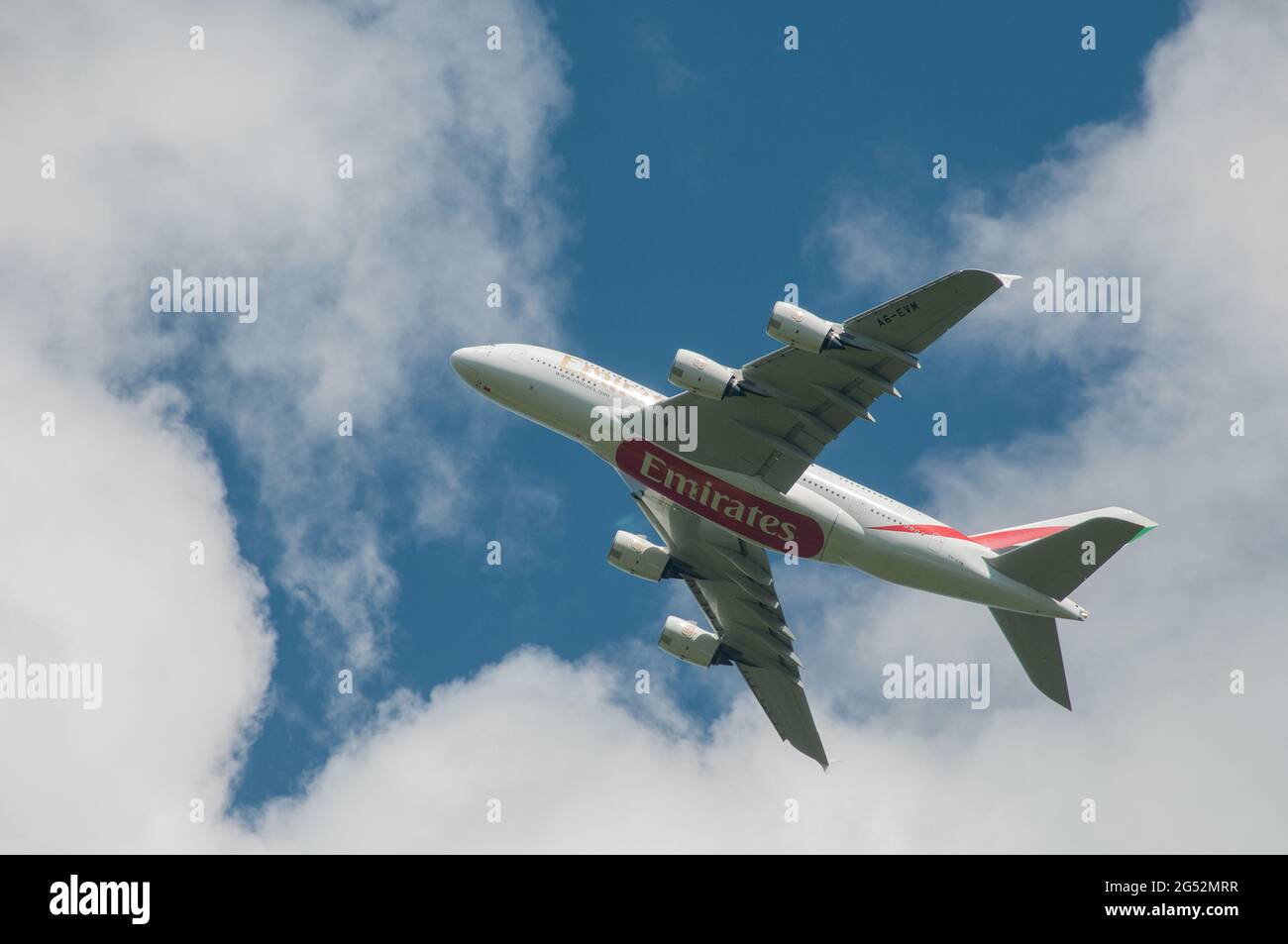 Emirates Airbus A380-842 taking off from Manchester Airport. One of the ...