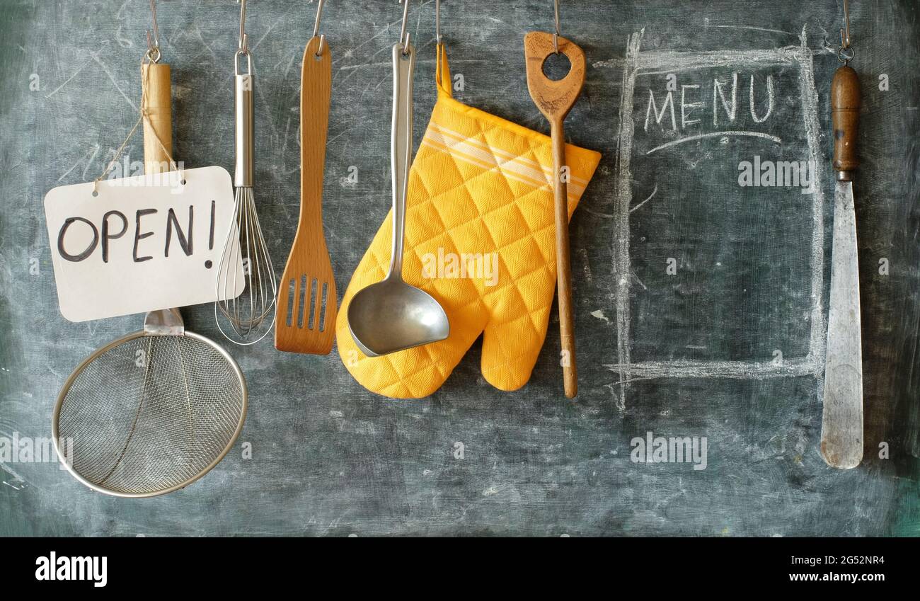 open sign and menu template, restaurant or cafe ready to service after ...