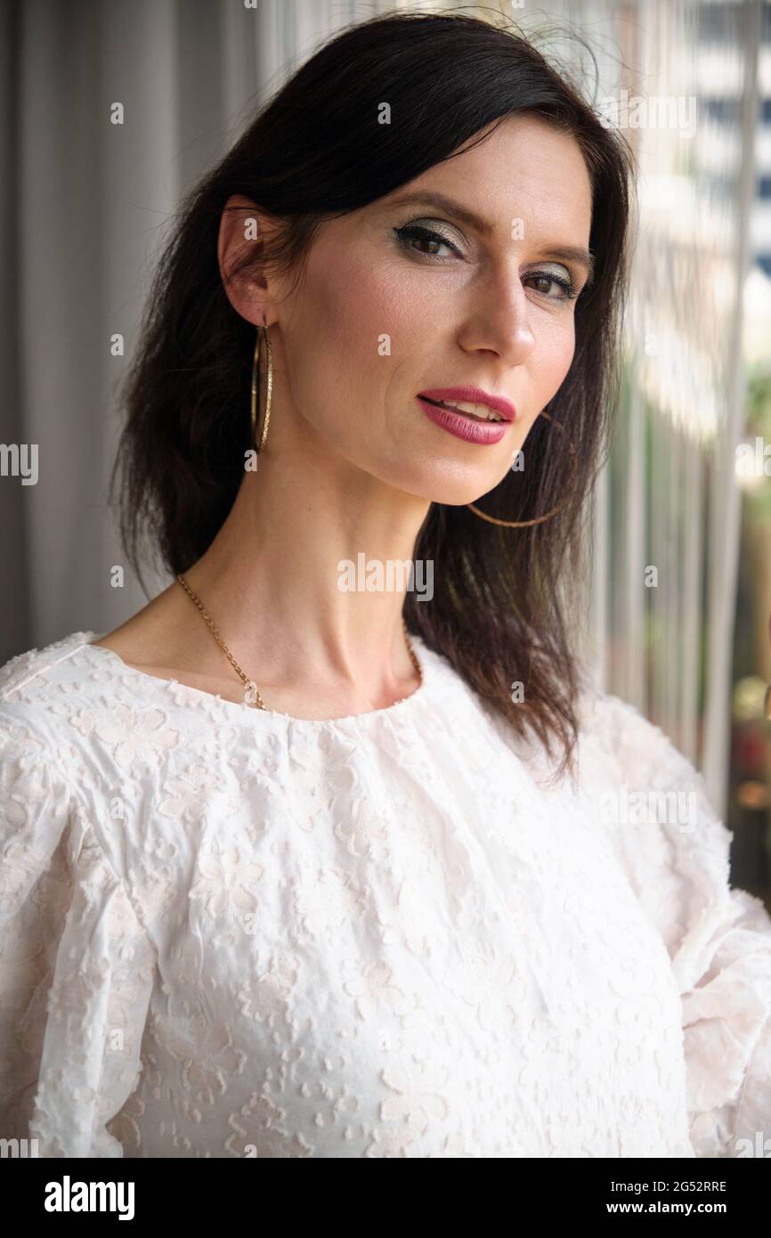 large portrait of a girl at the window Stock Photo - Alamy