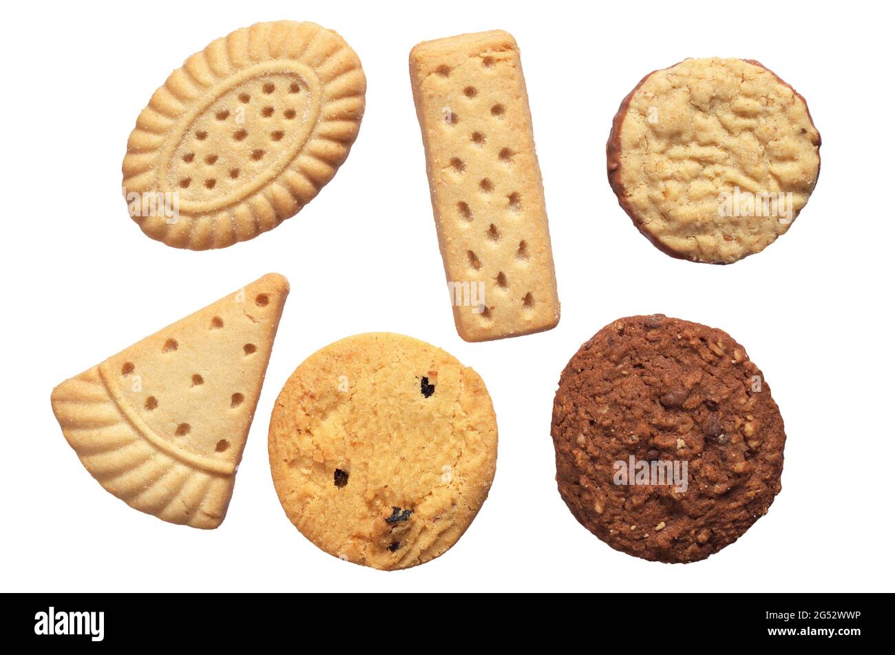 Set of different shortbread cookies isolated on white background, top ...