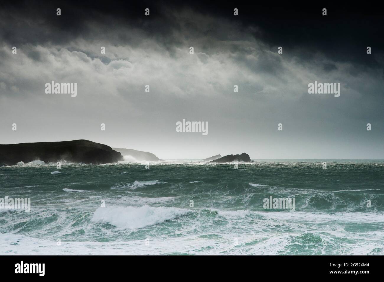 Dark storm clouds over Fistral Bay in Newquay in Cornwall Stock Photo ...