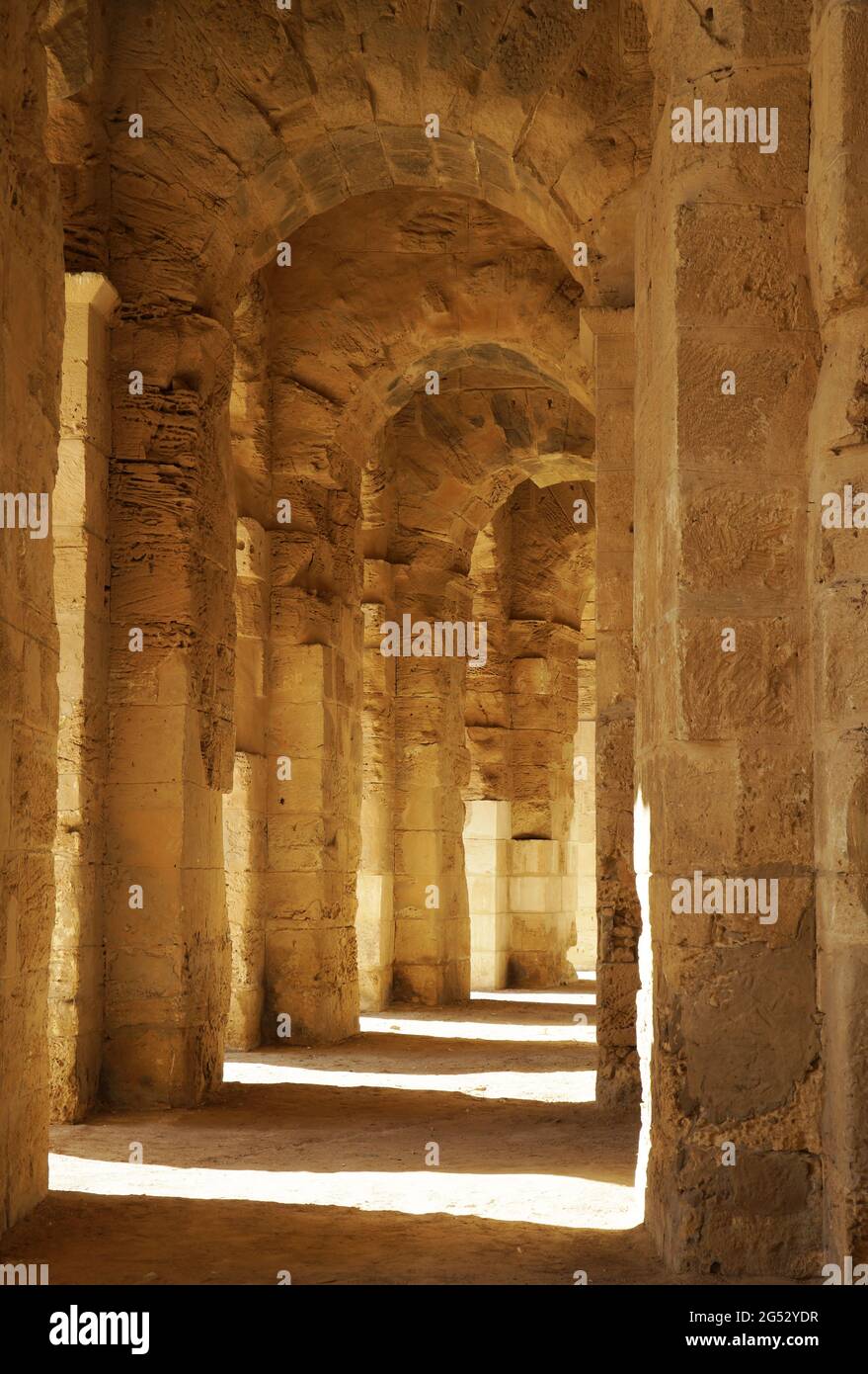 Archways, the interior construction of El Jem amphitheatre, Tunisia ...