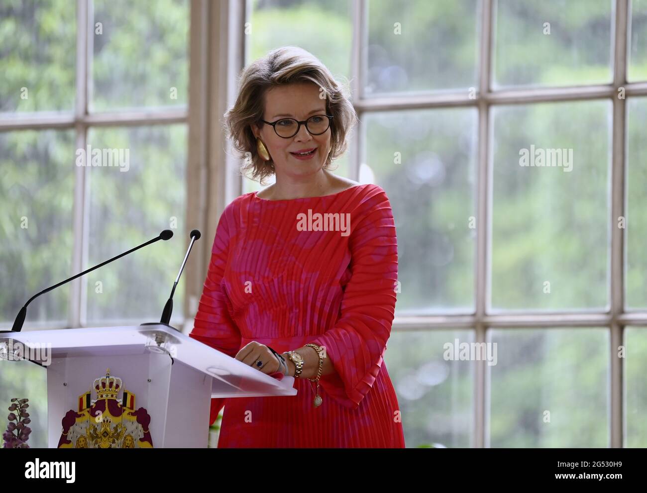 Queen Mathilde of Belgium pictured during a ceremony to award the Queen ...
