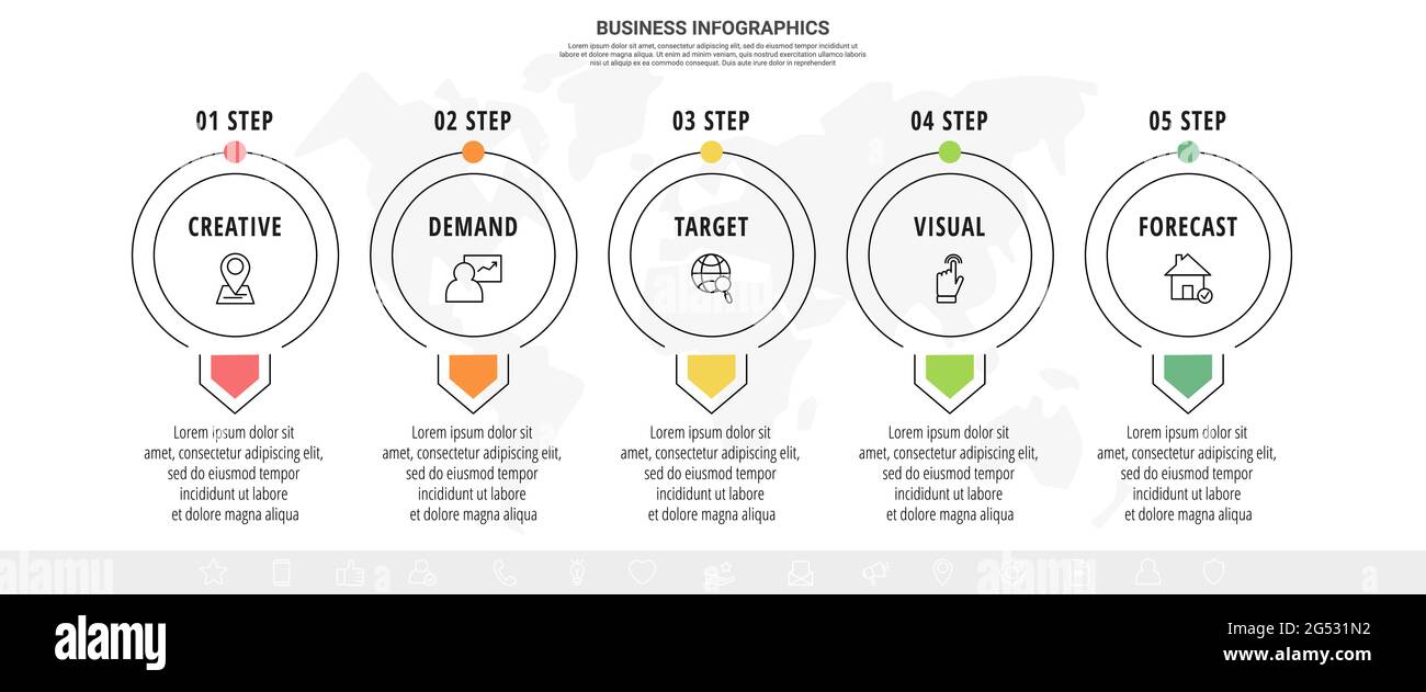 Vector line infographics template for five arrows and circles. Business ...