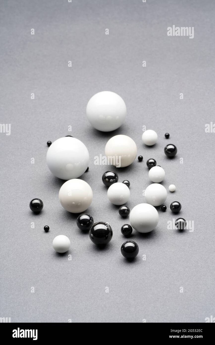 Closeup view showing group of assorted industrial white ceramic and ...