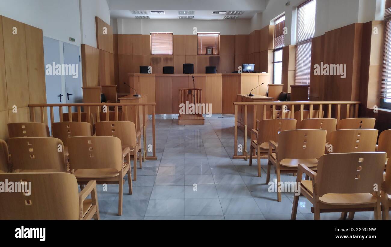 Empty Court Room Interior In Igoumenitsa City In Greece Stock Photo - Alamy
