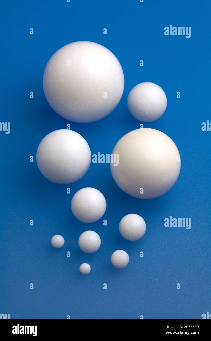 Closeup top view showing group of assorted industrial White ceramic ...