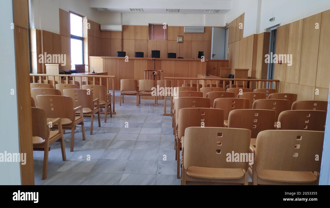 Empty Court Room Interior In Igoumenitsa City In Greece Stock Photo - Alamy