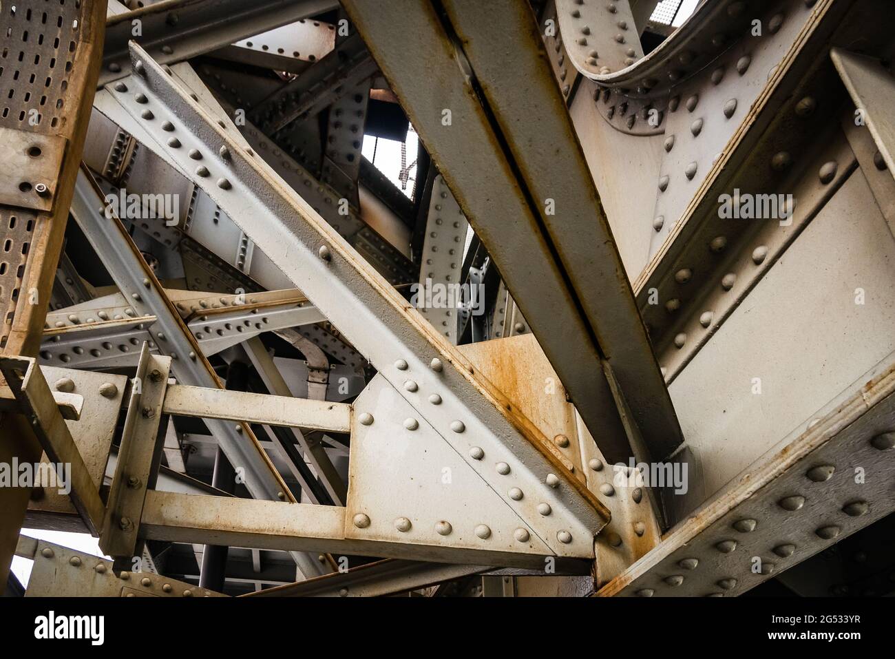 The heavy metal railway bridge background texture Stock Photo - Alamy