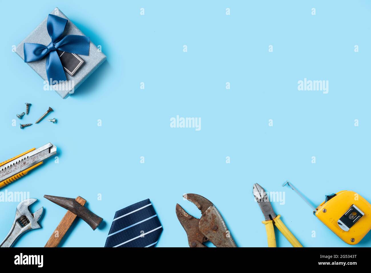 Top view design concept of Father's day and labor day with working ...