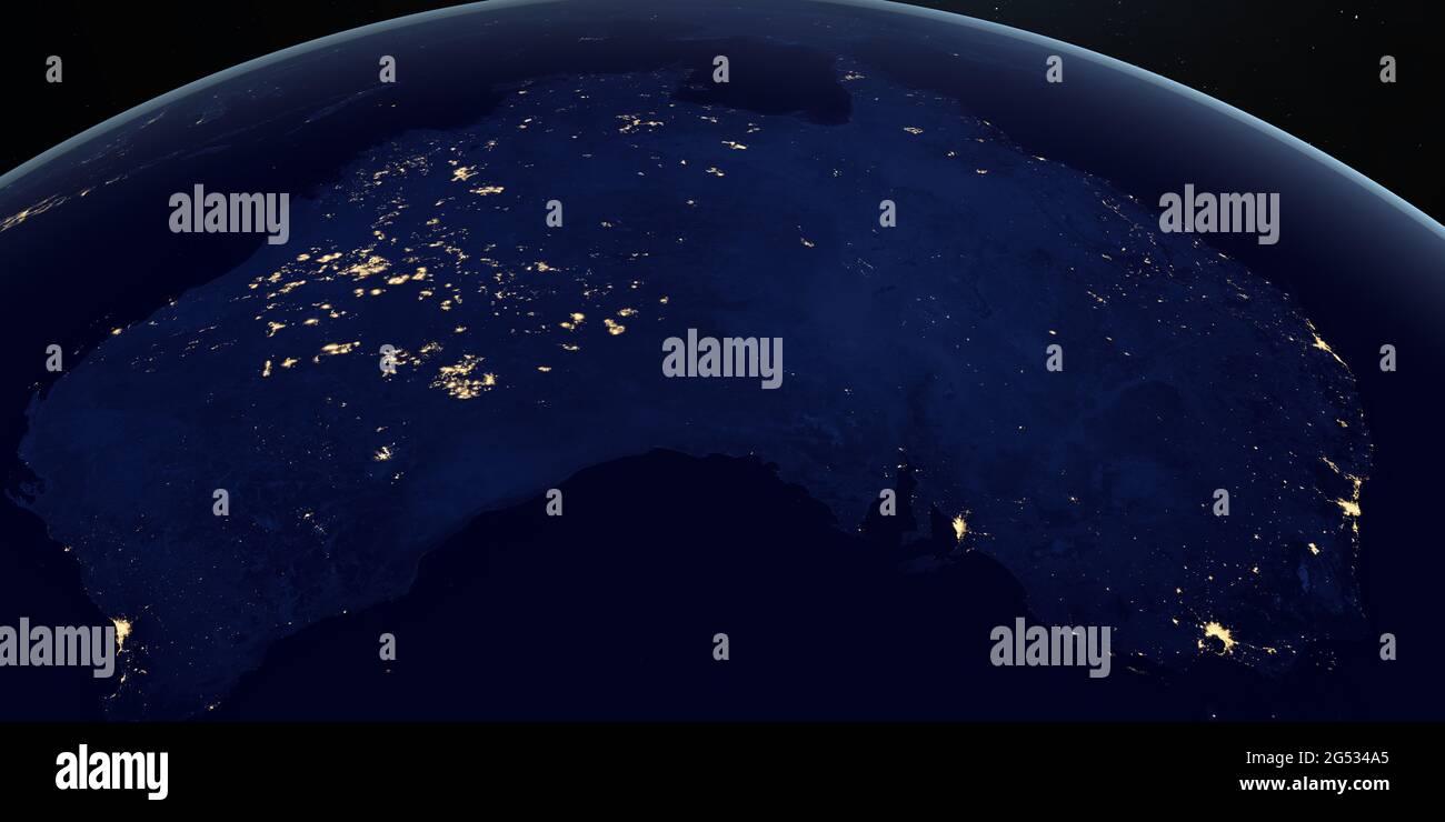 Australia at night in the earth planet rotating from space Stock Photo ...