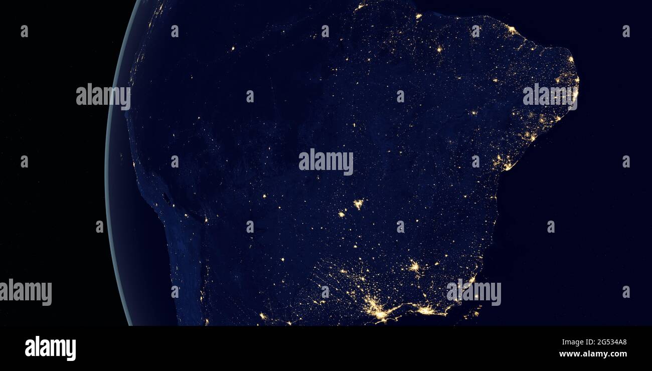 Brazil at night in the earth planet rotating from space Stock Photo - Alamy