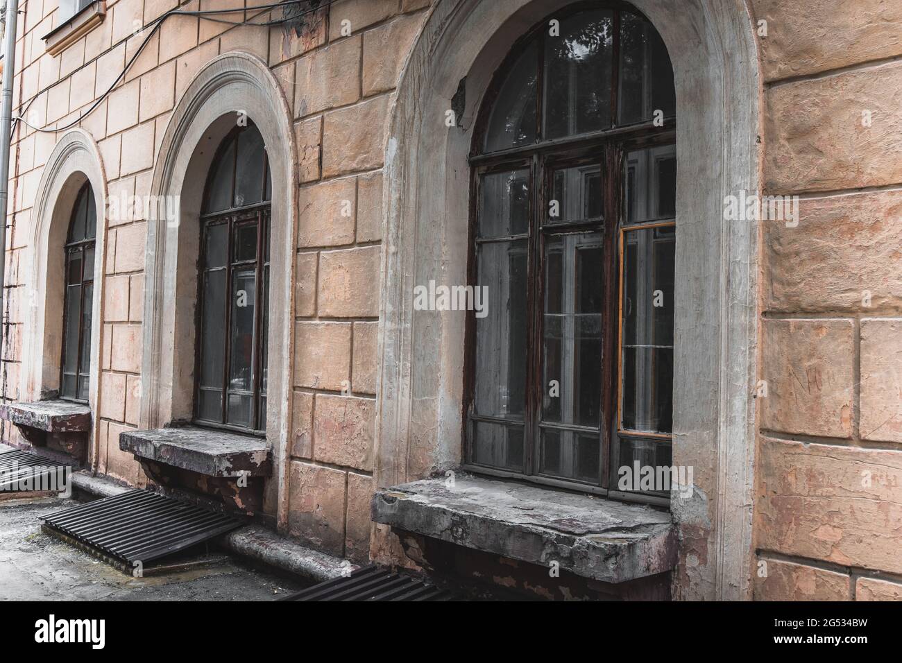 An old house with large windows in a wooden frame Stock Photo - Alamy