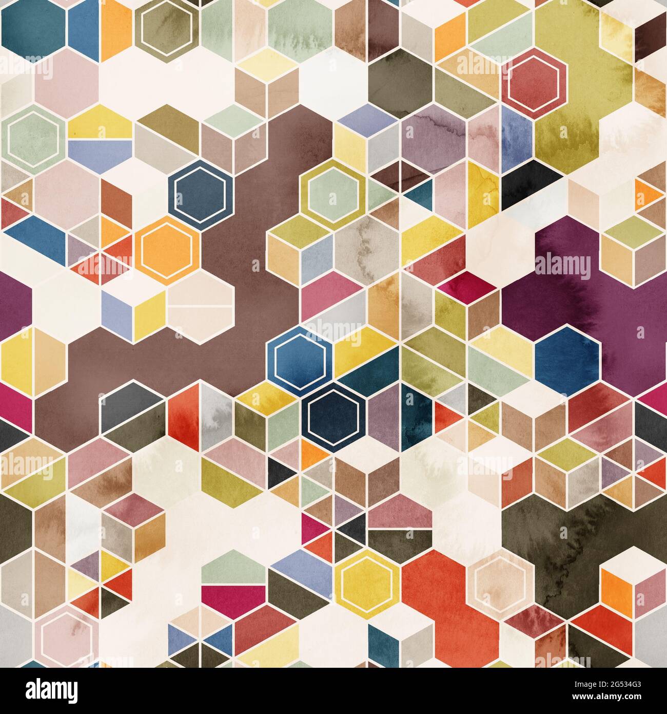 Seamless pattern of hexagons in random colors in watercolor Stock Photo ...