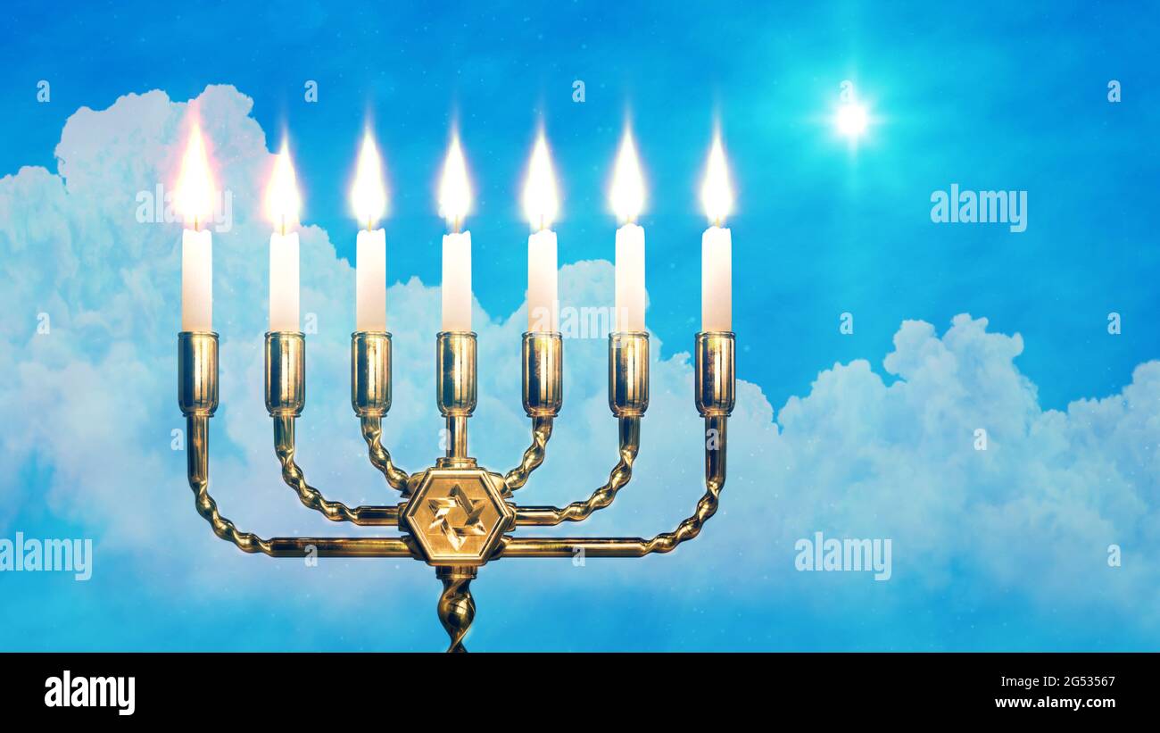 beautiful gold menorah light - digital object 3D illustration Stock ...