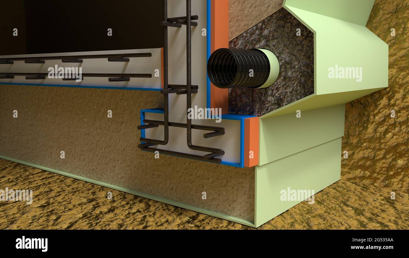 house foundation drainage system, cg industrial 3D rendering Stock ...