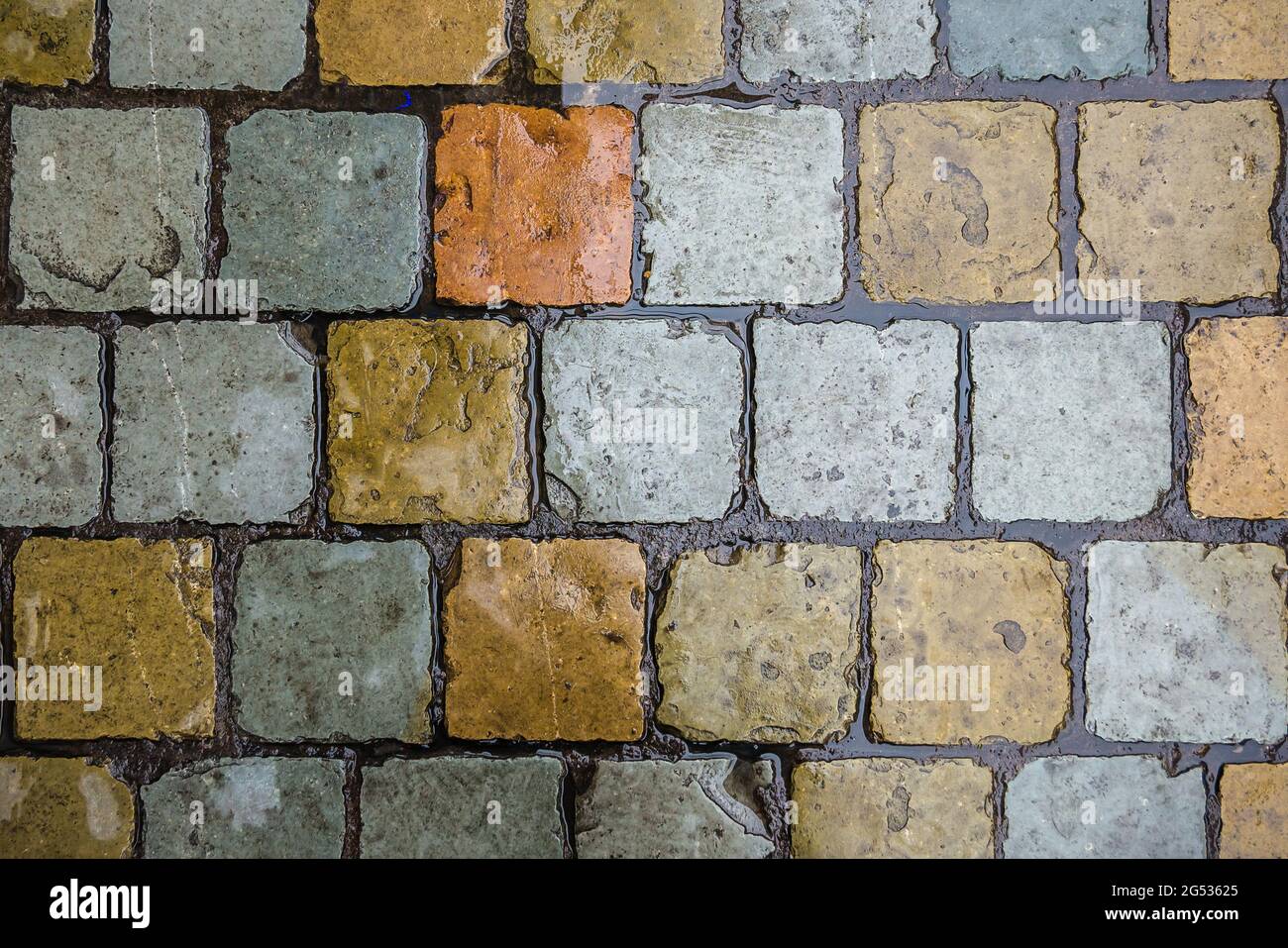 Wet from the rain colorful brick tiles horizontal background Stock ...
