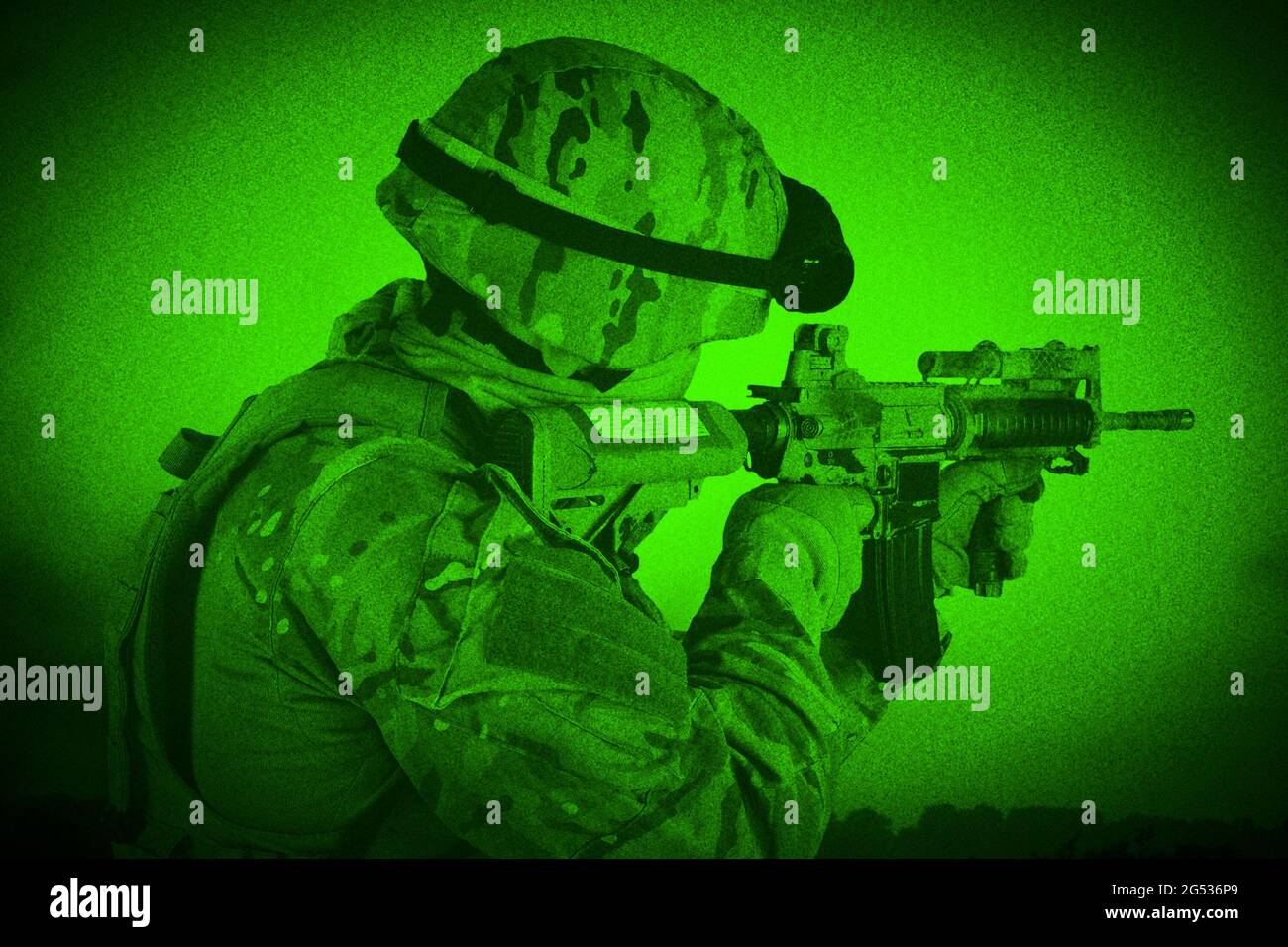 Us military firing m4 assault rifle. View through night vision. Noise ...