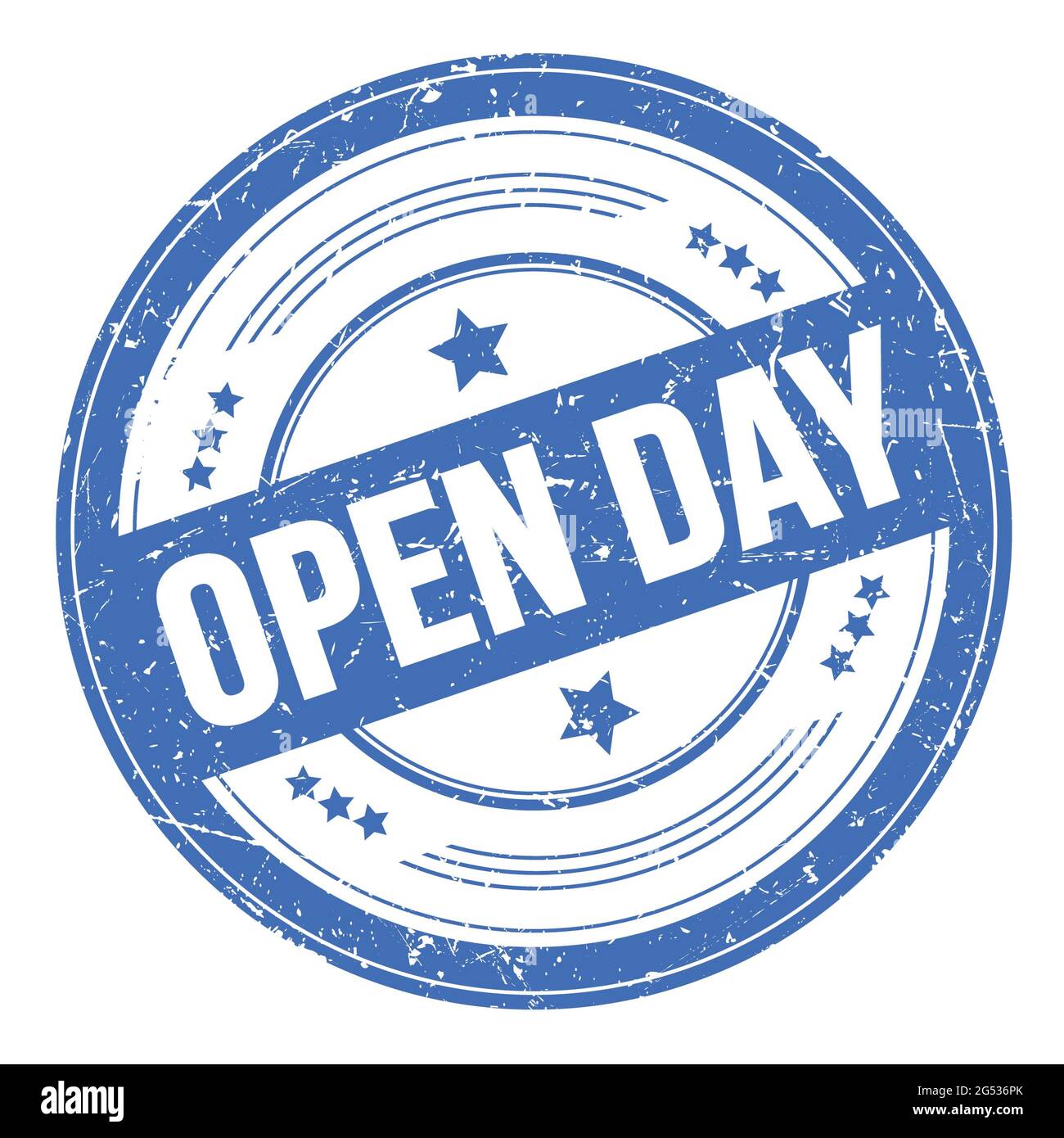OPEN DAY text on blue round grungy texture stamp Stock Photo - Alamy