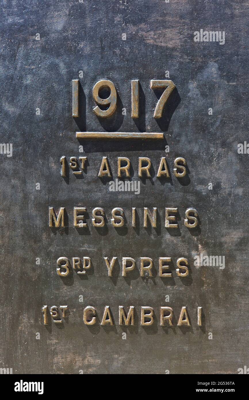 Commemorative plaque at the First World War Tank Corps Memorial in ...