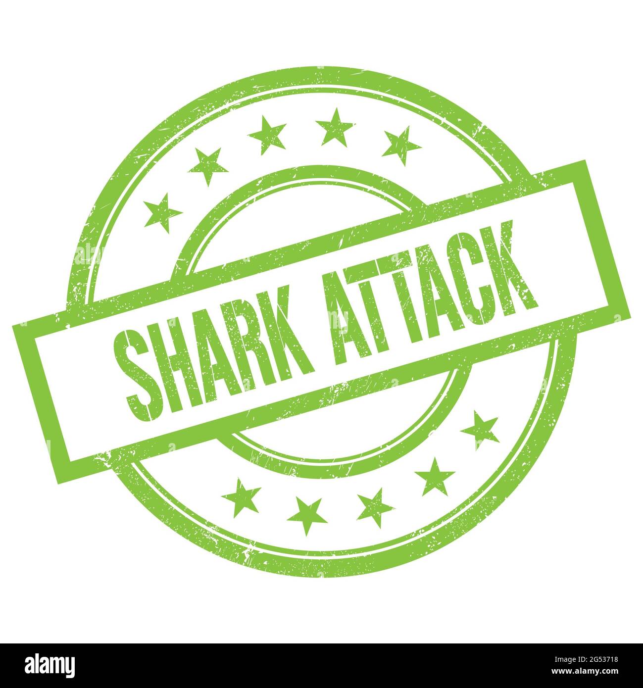 SHARK ATTACK text written on green round vintage rubber stamp Stock ...