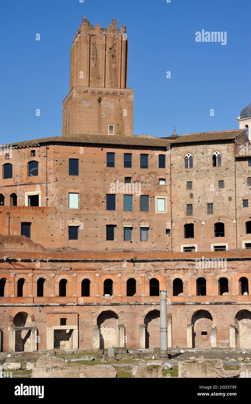Italy, Rome, Trajan's market and Torre delle Milizie, medieval tower ...