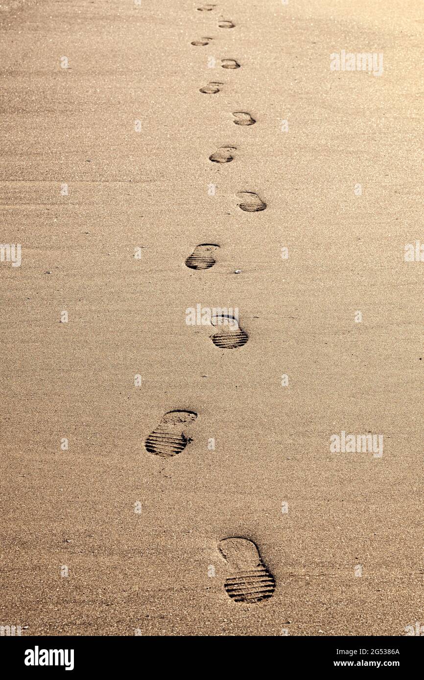 Closeup of footprints in the sand on the beach Stock Photo - Alamy