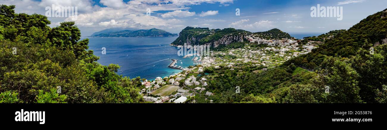 View of beautiful Marina Grande habour from above, Capri island, Italy ...