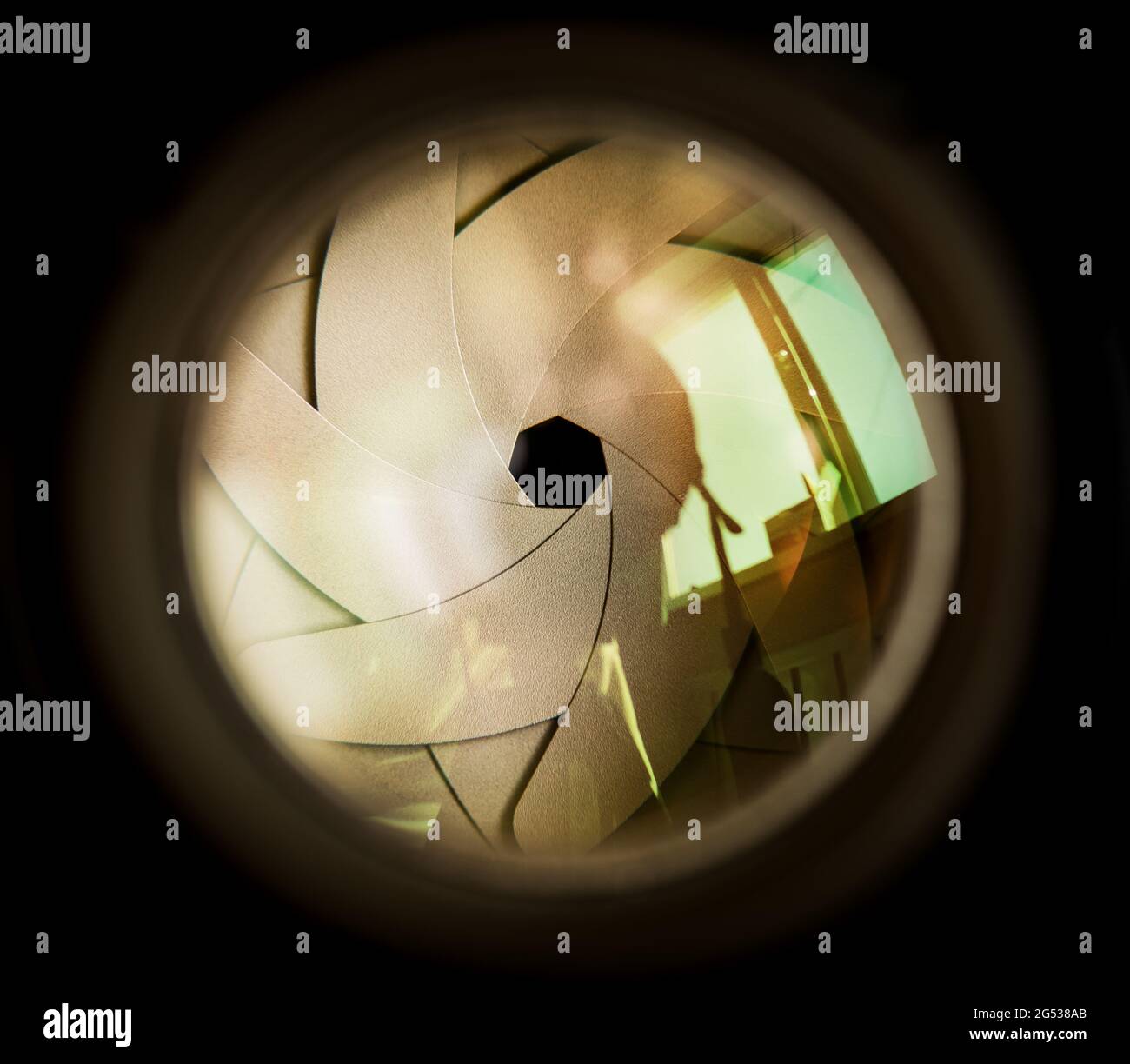The diaphragm of a camera lens aperture. Selective focus with shallow ...
