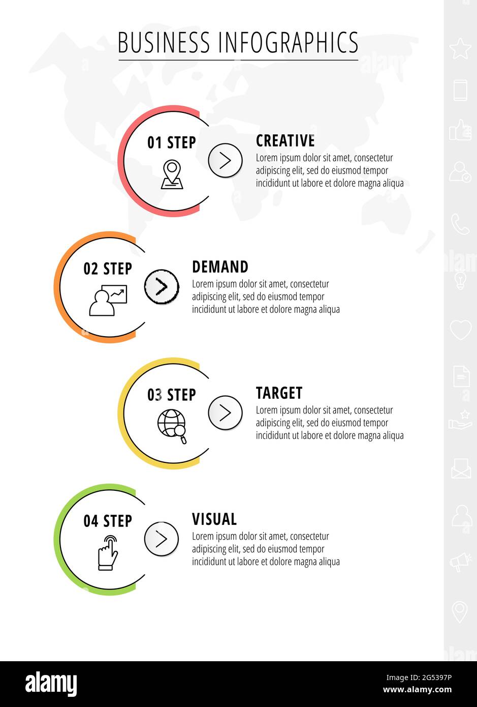 Vector line infographics template for four arrows and circles. Business ...