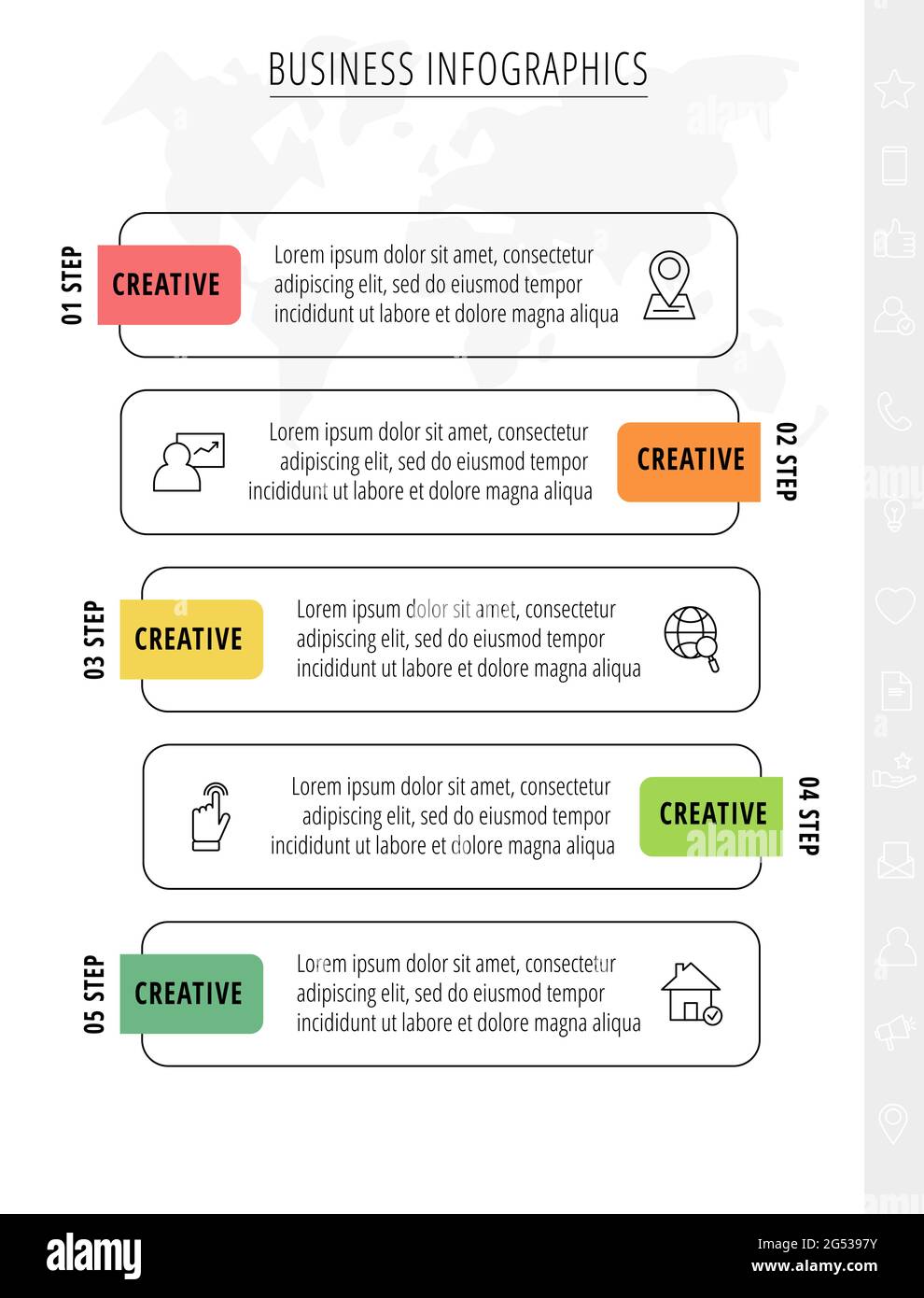 Five line rectangular elements in horizontal row. Vector modern ...