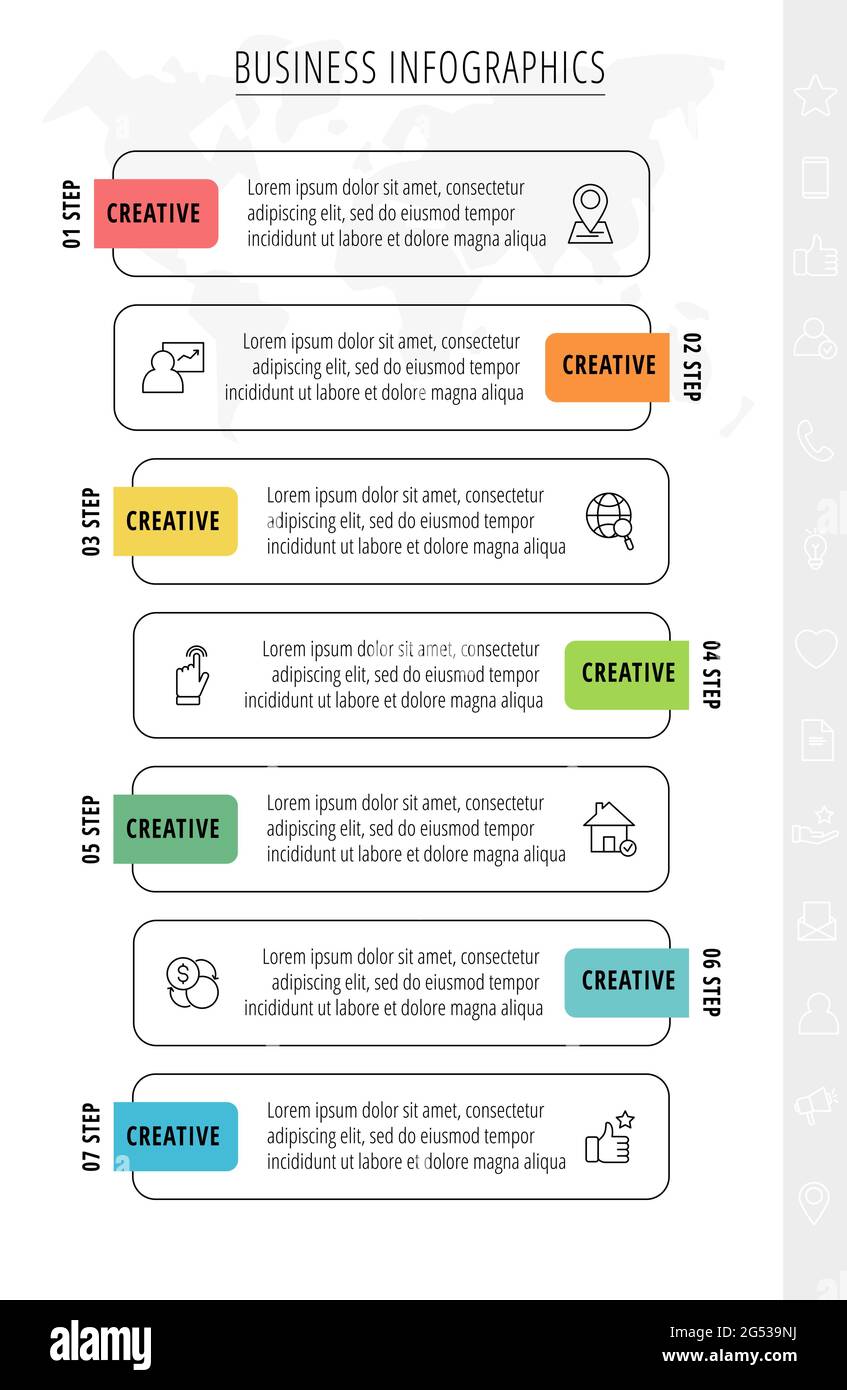 Seven line rectangular elements in horizontal row. Vector modern ...