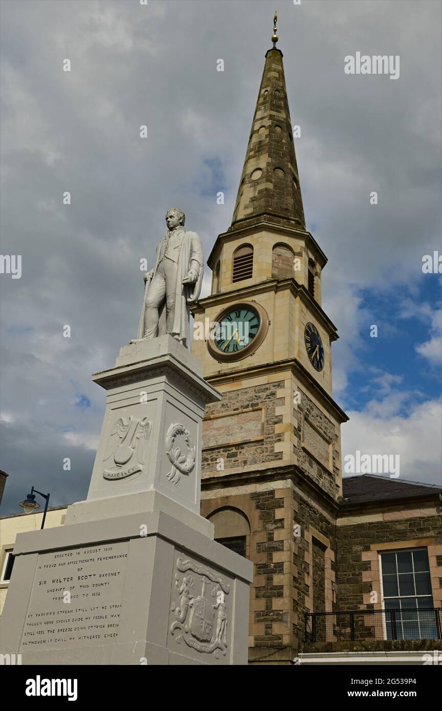 An exterior view of an old stone clock tower building in the Scottish ...