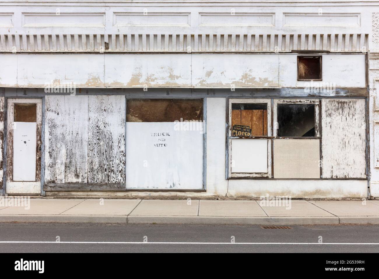 Abandoned storefronts and buildings on a deserted main street Stock ...
