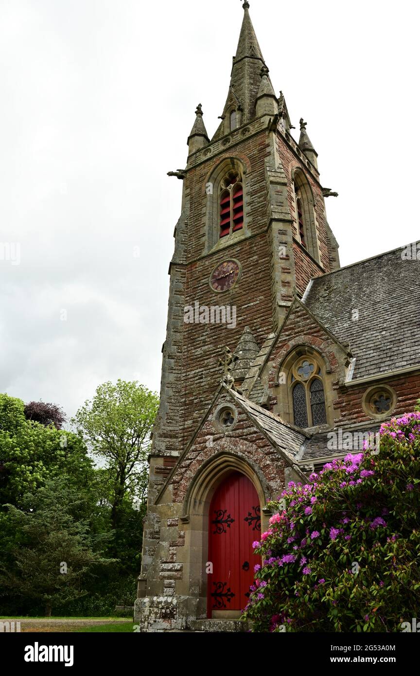 An exterior view of the architecture of a church building in the ...