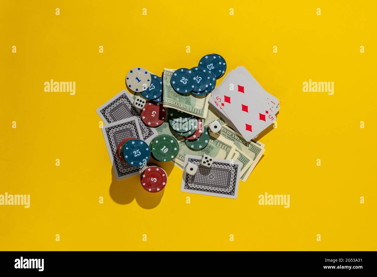 the casino winning jack pot theme, cards poker, dice game with chips ...