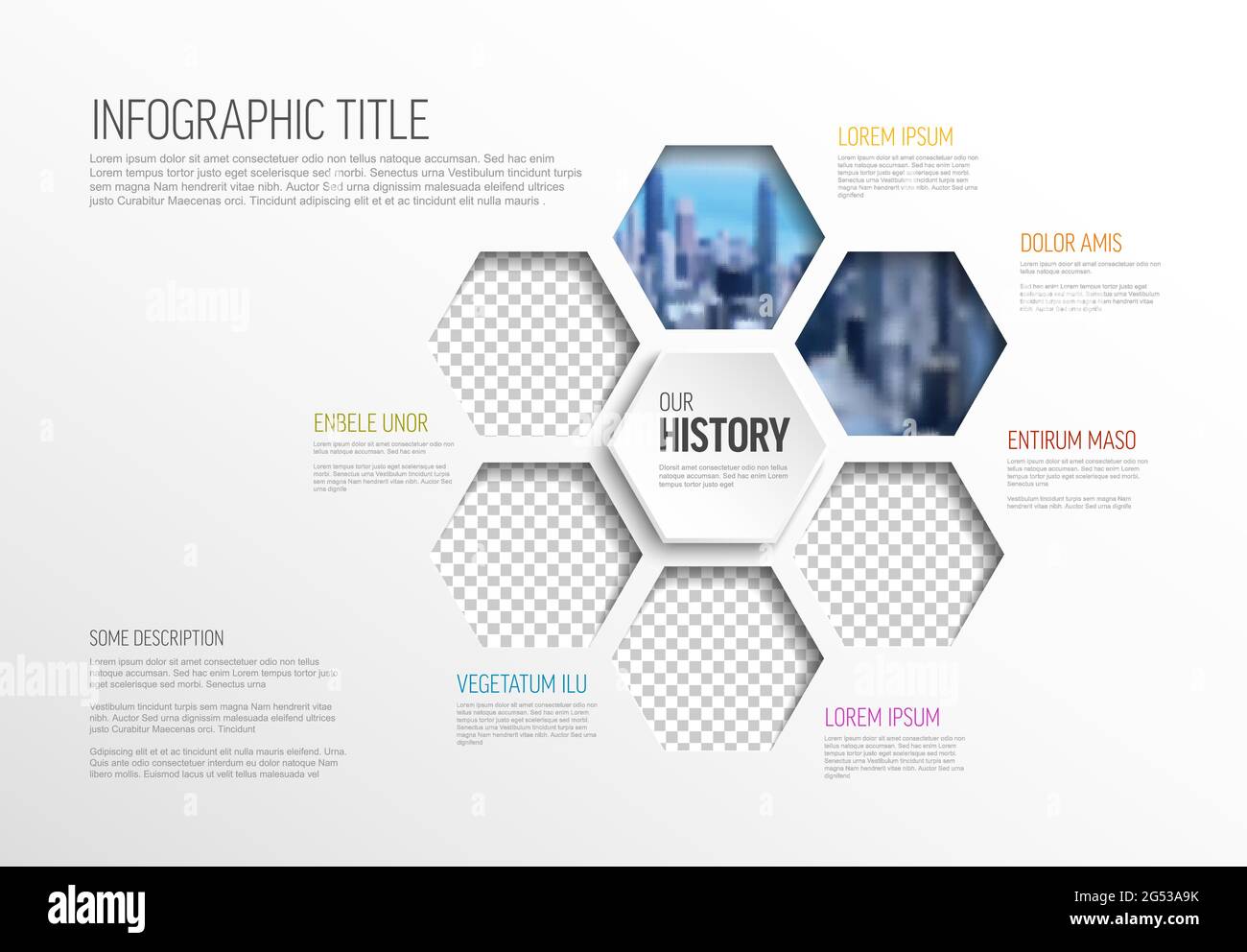 Vector Infographic template made from hexagon photo placeholders with ...