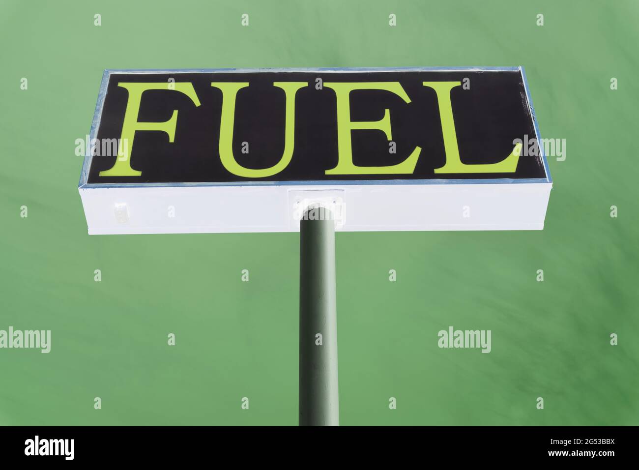 FUEL sign for gas station, green background and lettering Stock Photo ...