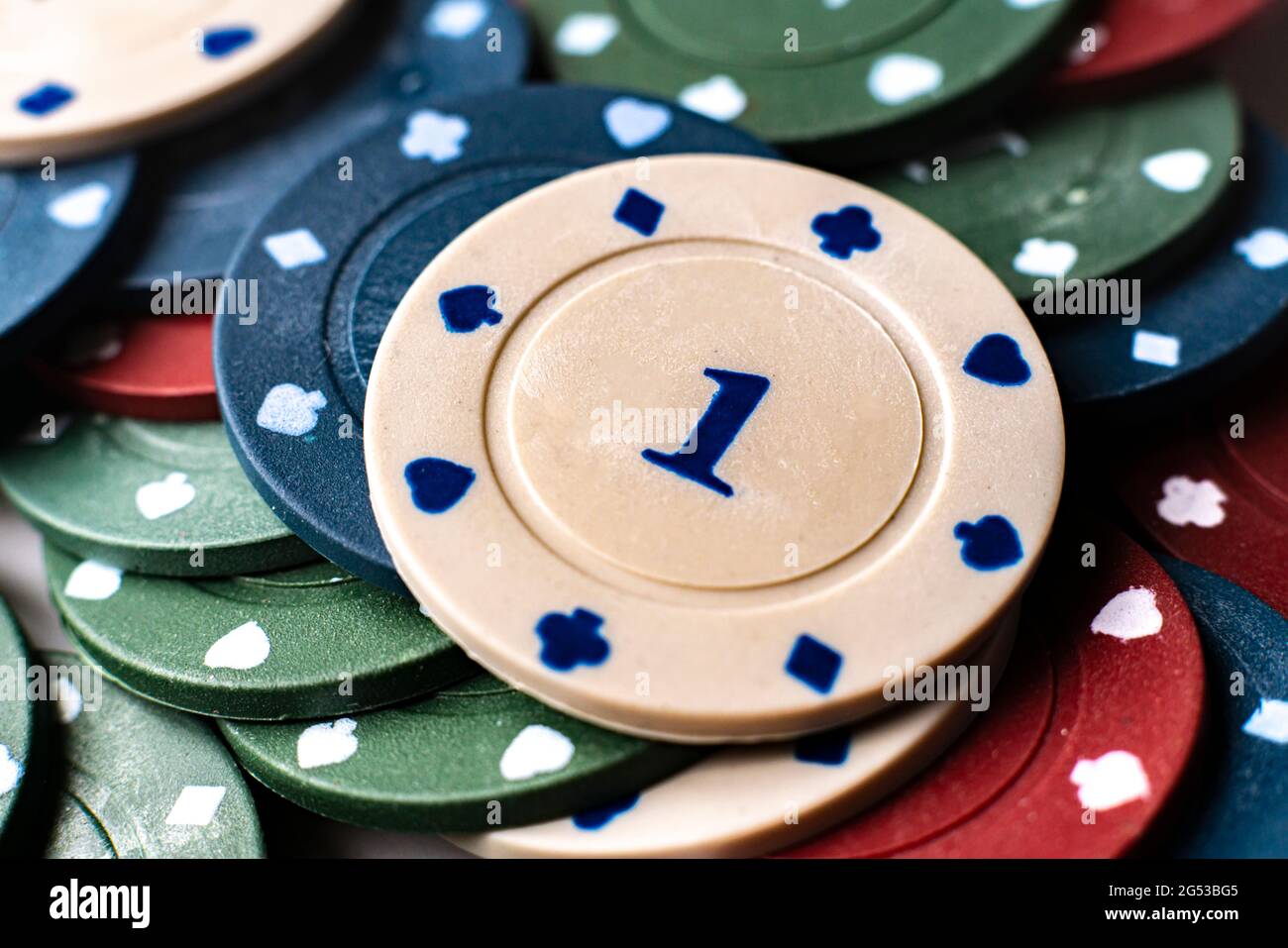 macro view of different color poker playing chip Stock Photo - Alamy
