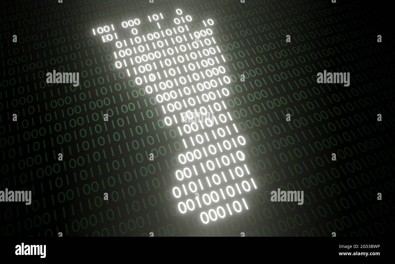 An illustration of a digital footprint with binary numbers on the background (3D rendering Stock ...