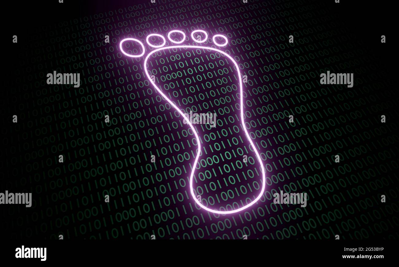An illustration of a digital footprint with binary numbers on the background (3D rendering Stock ...