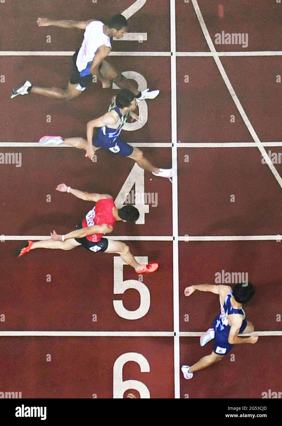 Osaka, Japan. June 25, 2021: Shuhei Tada (Lane 6) wins the men's 100 ...