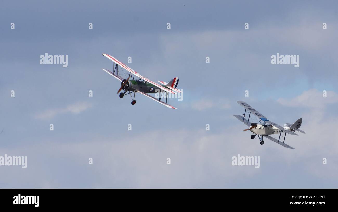 Vintage De Havilland 1928 DH60X Moth biplane and Avro 621 Tutor biplane ...